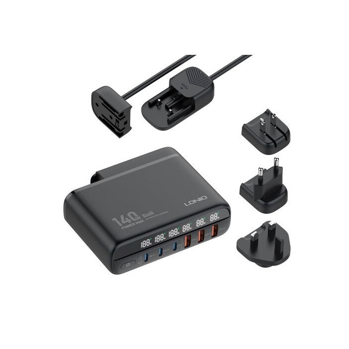 140W GaN Super Fast Desktop Wall Charger with 6 USB Ports by LDNIO