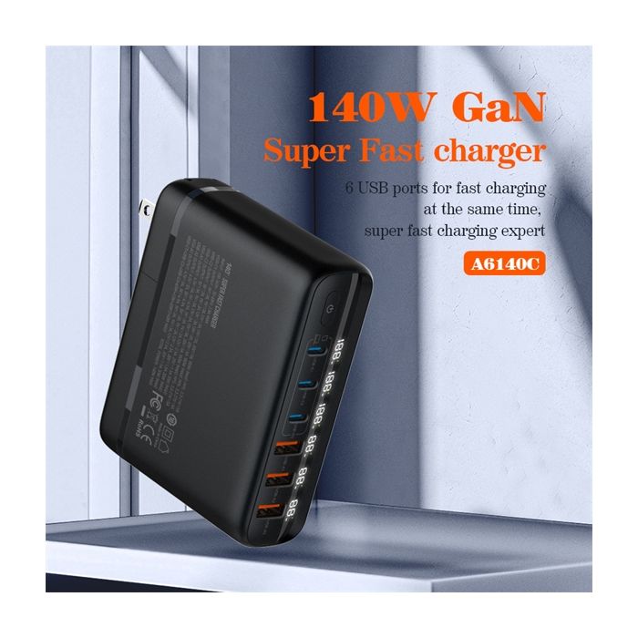 140W GaN Super Fast Desktop Wall Charger with 6 USB Ports by LDNIO
