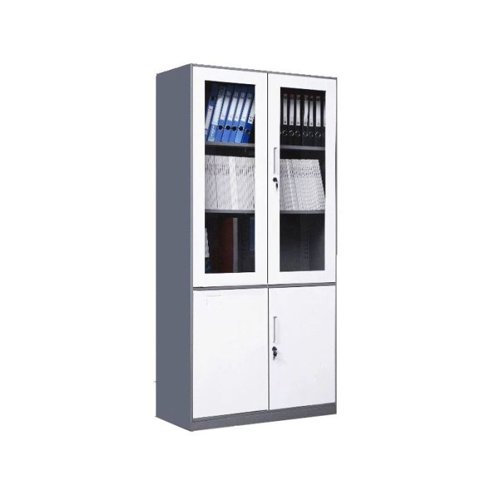 Multifunctional Steel Office Cabinet with 4 Doors 2 Glass + 2 Steel