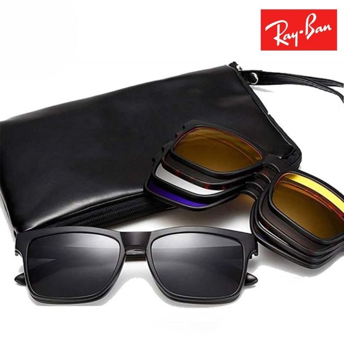 RAY-BAN Glass Frame with 5 Magnetic Polarized sunglasses Lens & Storage ...