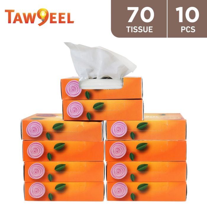 Taw9eel Essentials Car Facial Tissues - Orange 70 x 2 Ply (10 Boxes)