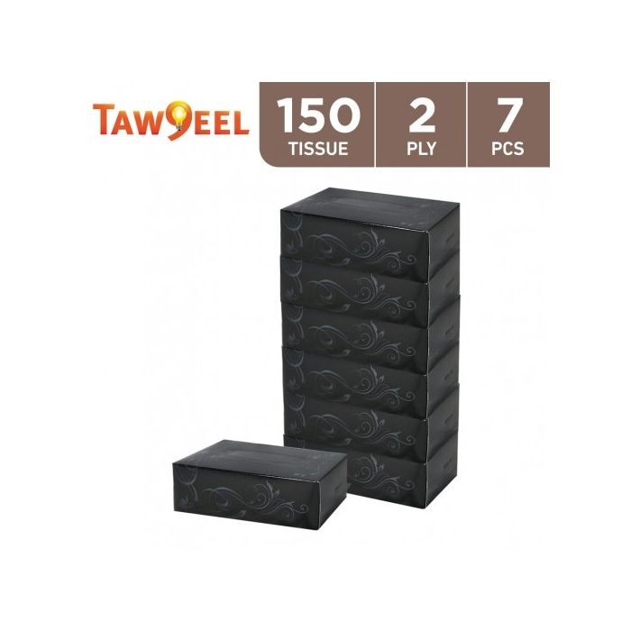 Taw9eel Essentials Facial Tissues Black Design 150 x 2 Ply - 7 Boxes