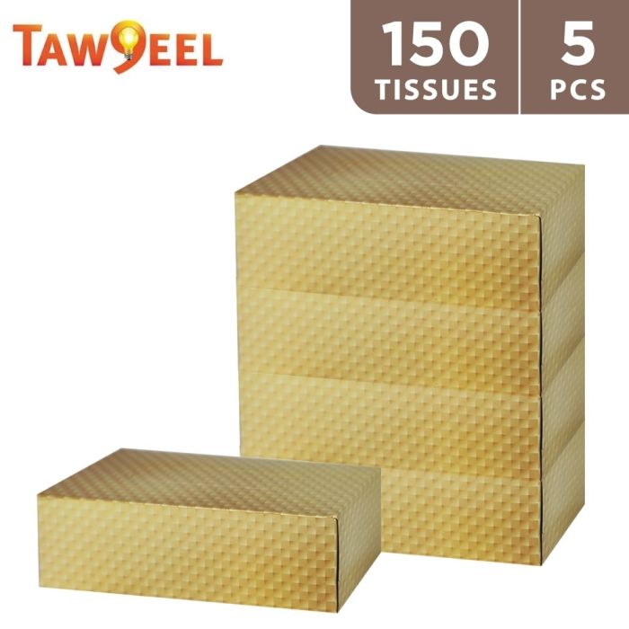 Taw9eel Essentials Facial Tissues Gold 150 x 2 Ply - 5 Pieces