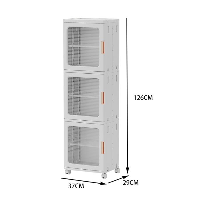 Three-Layer Plastic Storage Box with Clear Lid and Wheels - 37×29×126cm
