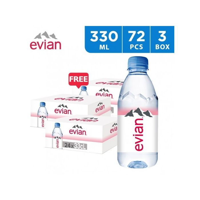 Evian Natural Mineral Water 24 x 330 ml 2 + 1 Free