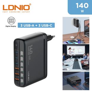 140W GaN Super Fast Desktop Wall Charger with 6 USB Ports by LDNIO