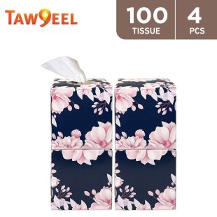 Taw9eel Essentials Cube Facial Tissues Flower 100 x 2 Ply - 4 Boxes